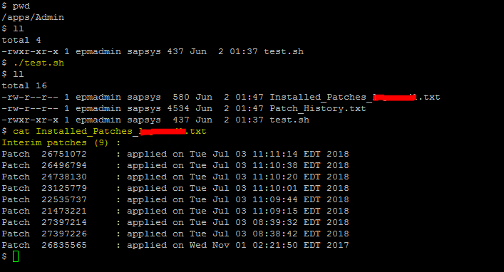 Shell Commandscript To Extract Oracle Epmhyperion Already Applied Patches In Linuxunix Server 1380