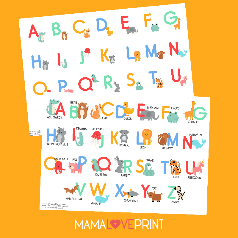 MamaLovePrint Printable - A to Z Alphabet with Animals Cartoon Posters ...