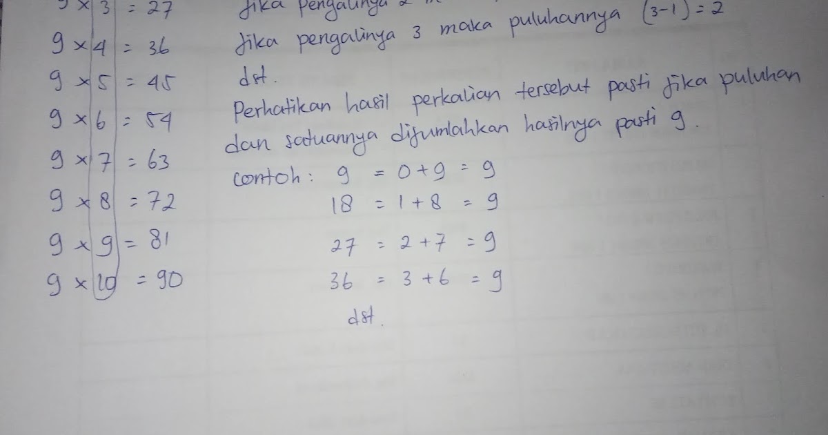 Cara mudah menghafalkan perkalian 9