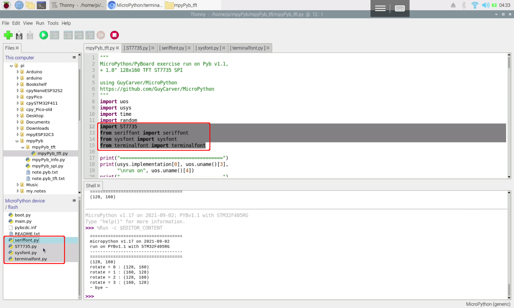 Embedded things: MicroPython/PyBoard exercise: + 1.8" 128x160 TFT ...