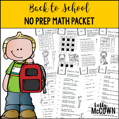 Kelly McCown: Back to School NO PREP Math Packet {5th Grade}