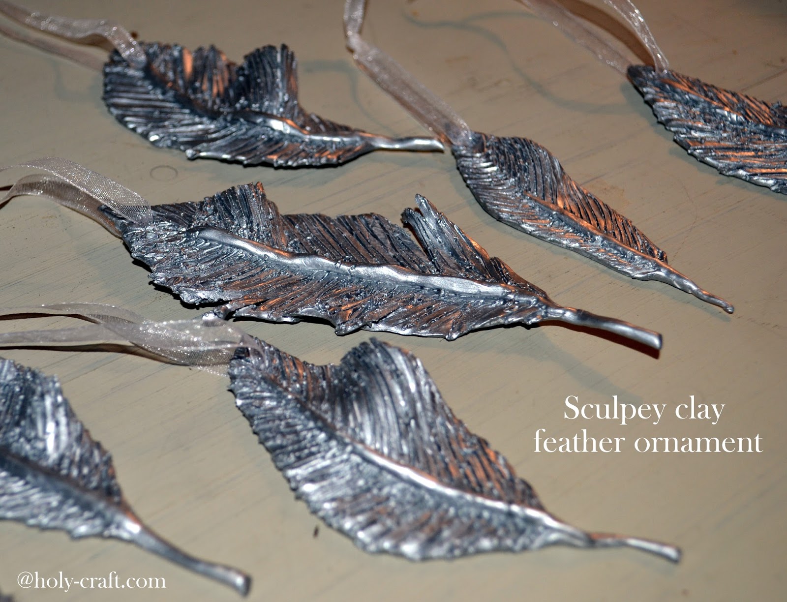 Sculpey clay feather ornament tutorial