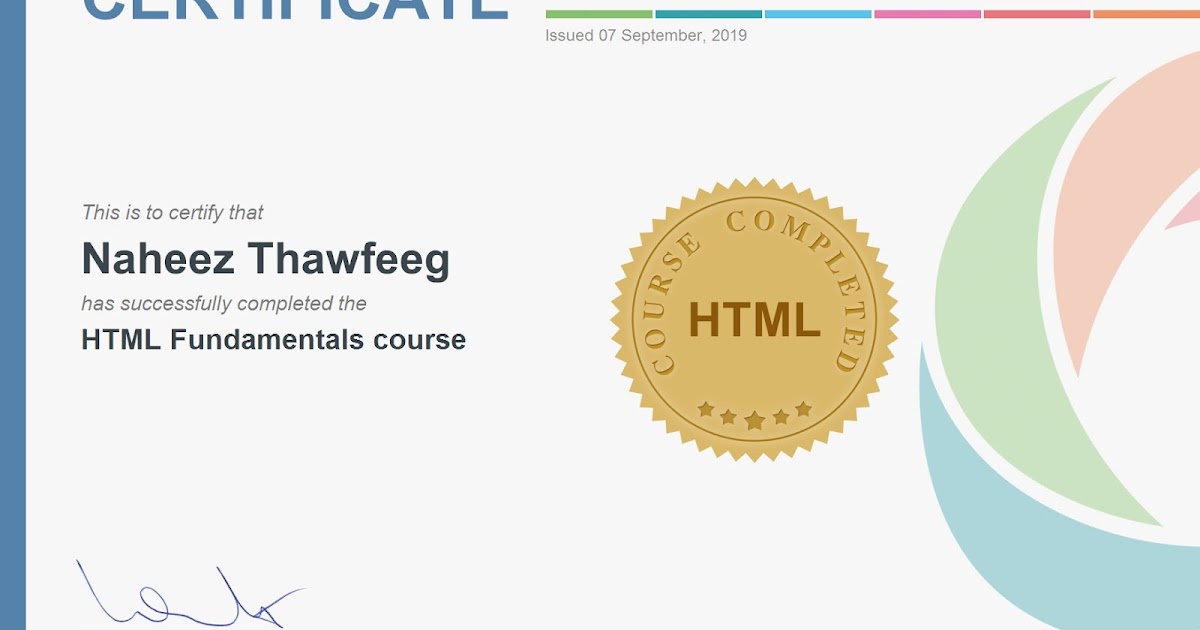 Naheez Thawfeeg's Blog: Completed HTML course and got certificate
