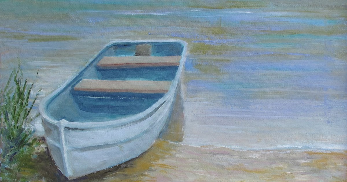 Meg West Oil Paintings: Beached Boat at Mountian Lake