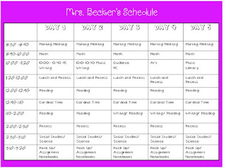 Mrs. Becker's 4th Grade Class: Classroom Schedule
