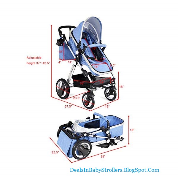 BABY JOY CONVERTIBLE BASSINET BABY STROLLER 2-IN-1 RECLINING STROLLER BLUE