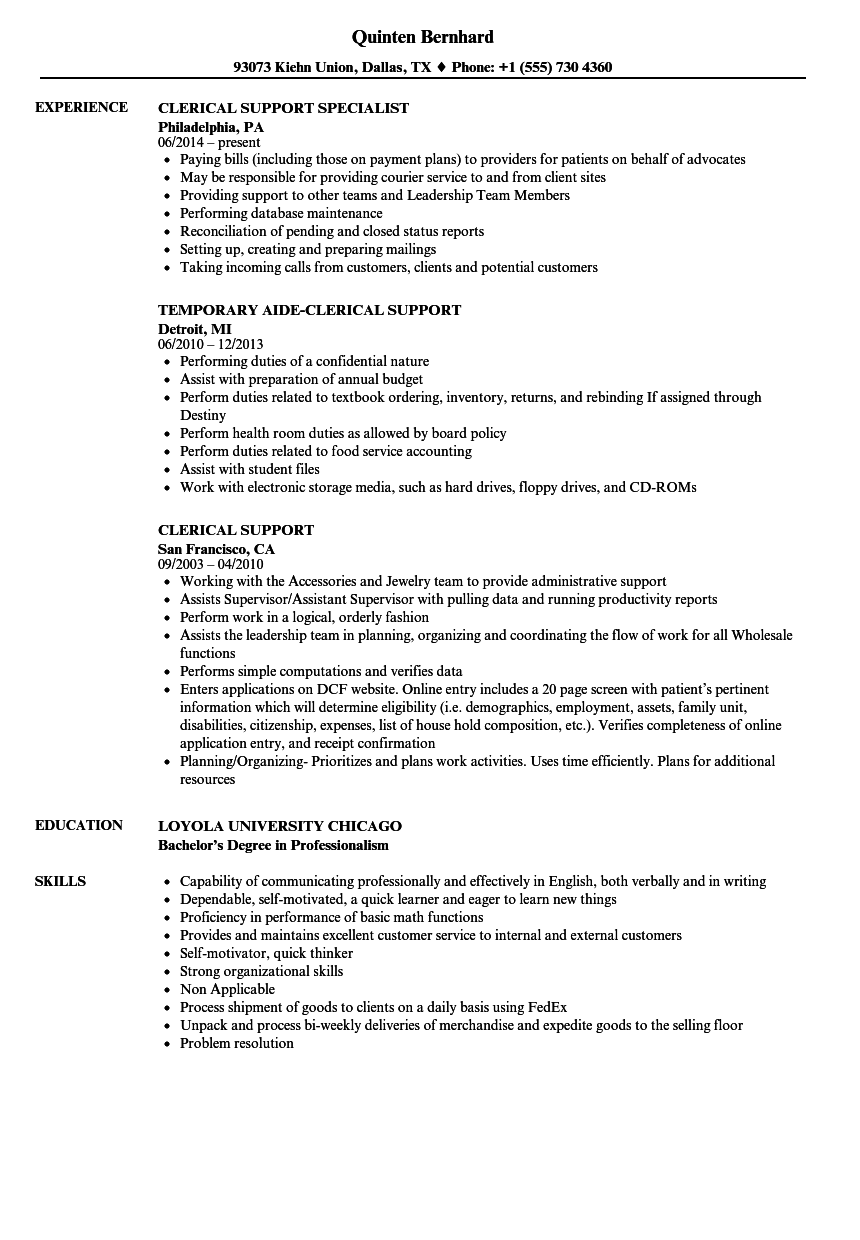 Sample Clerical Resumes - Collage Template