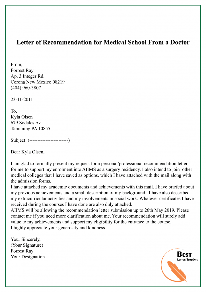 Medical Reference Letter Template ~ Resume Letter