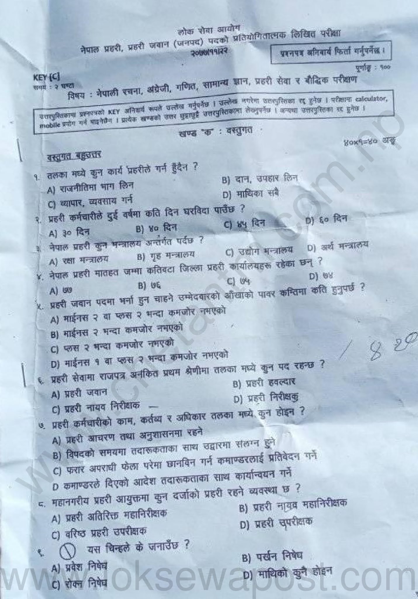 Nepal Police Constable Exam Paper (2077-11-22) | Chetan TM