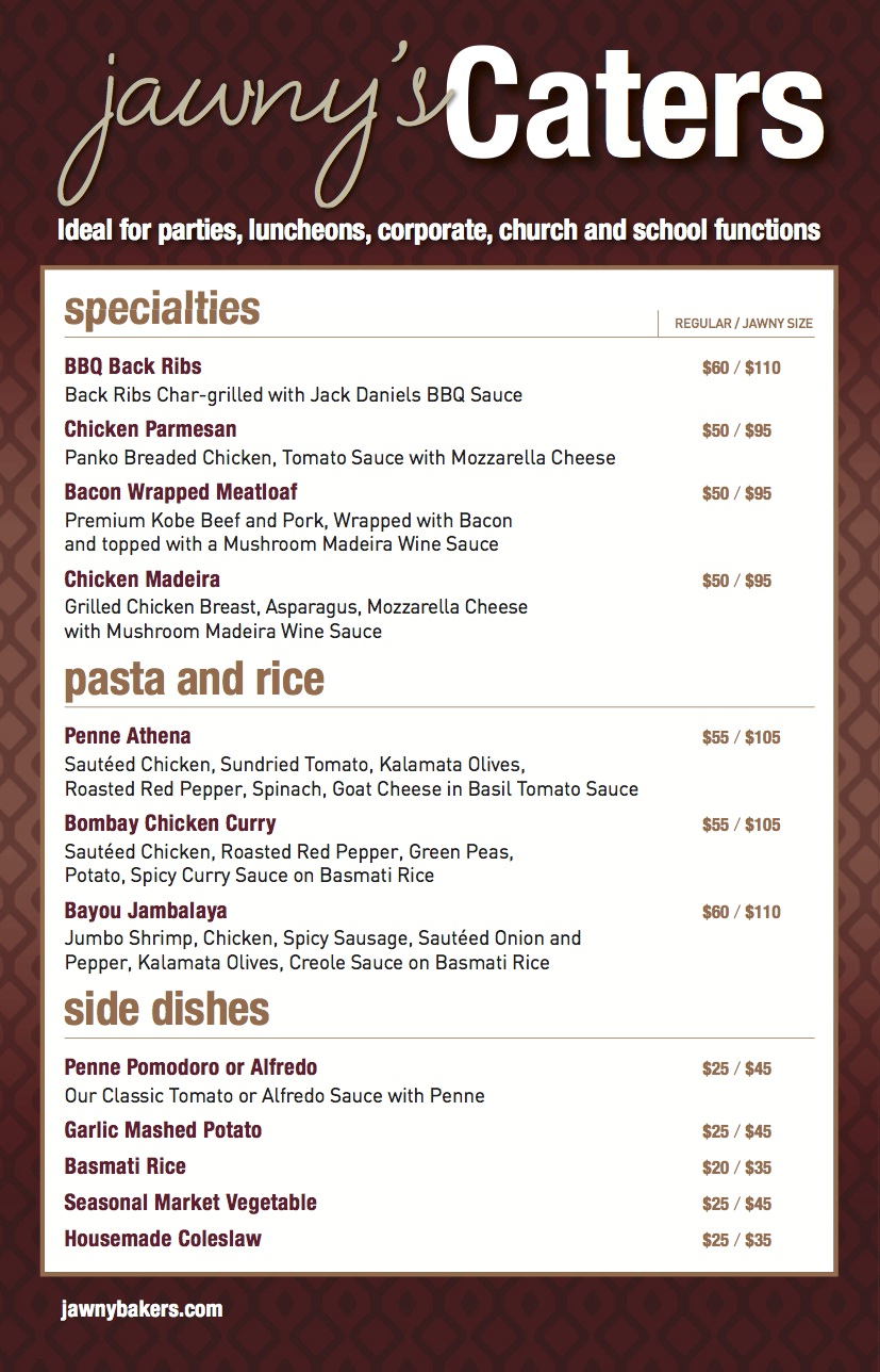Jawny Bakers Blog: Our Great New Catering Menu
