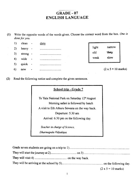 Anuladevi Balika Vidyalaya - Galle: Grade 7 - English