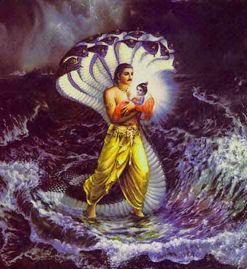 Story - Snake Adisesha Helping Vasudeva in Carrying Little Krishna from ...