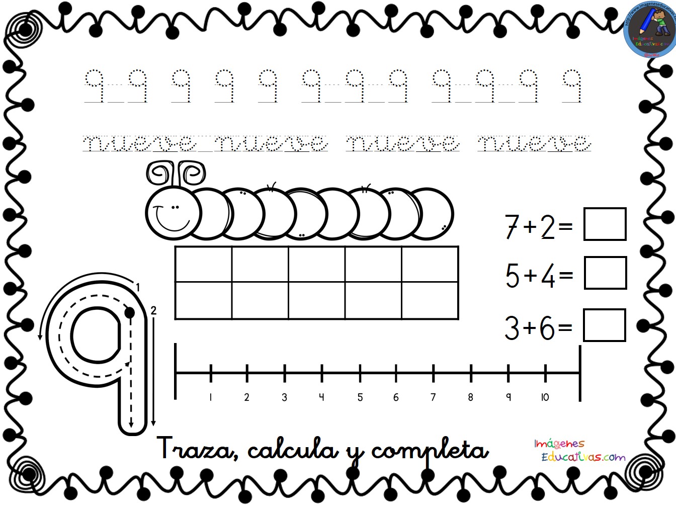 Trabajando en Educación Infantil: Otras 10 fichas del número 9