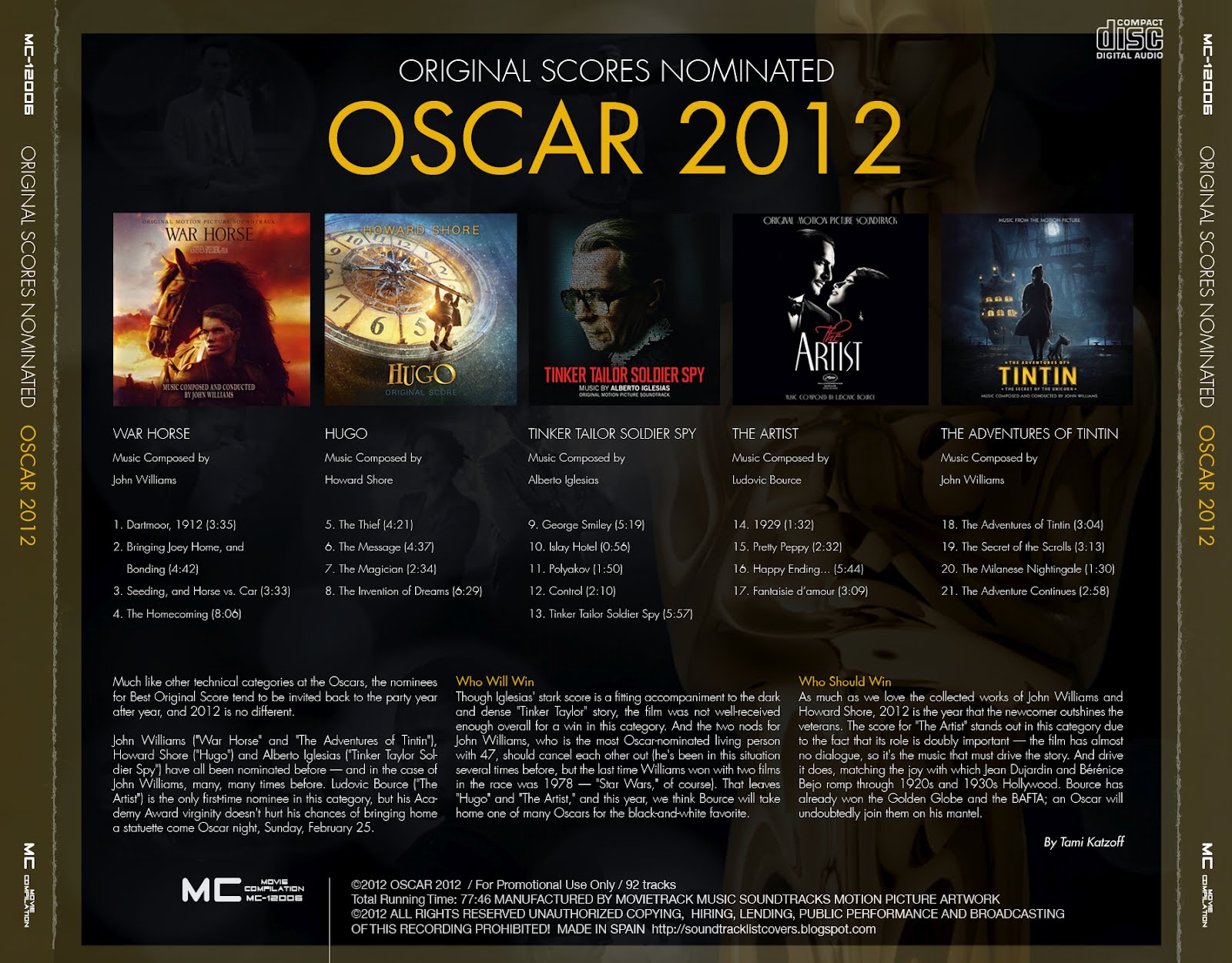 Soundtrack List Covers: Oscar Nominated 2012