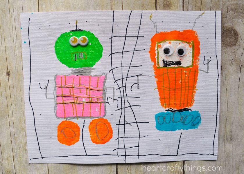 Sponge Painted Shape Robots Craft - I Heart Crafty Things