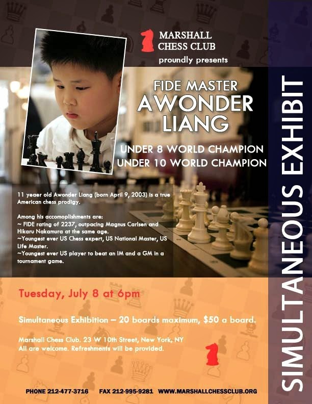 Jim West On Chess: Simul by Awonder Liang at Marshall CC