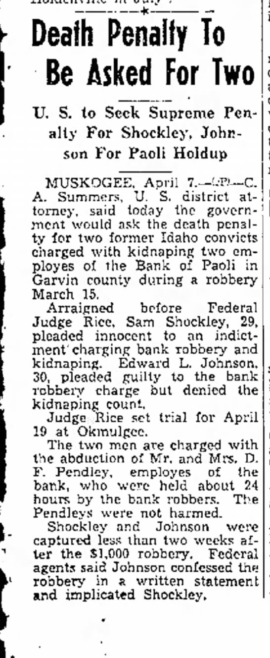 Sam Shockley Biography Alcatraz 1938 - 1948