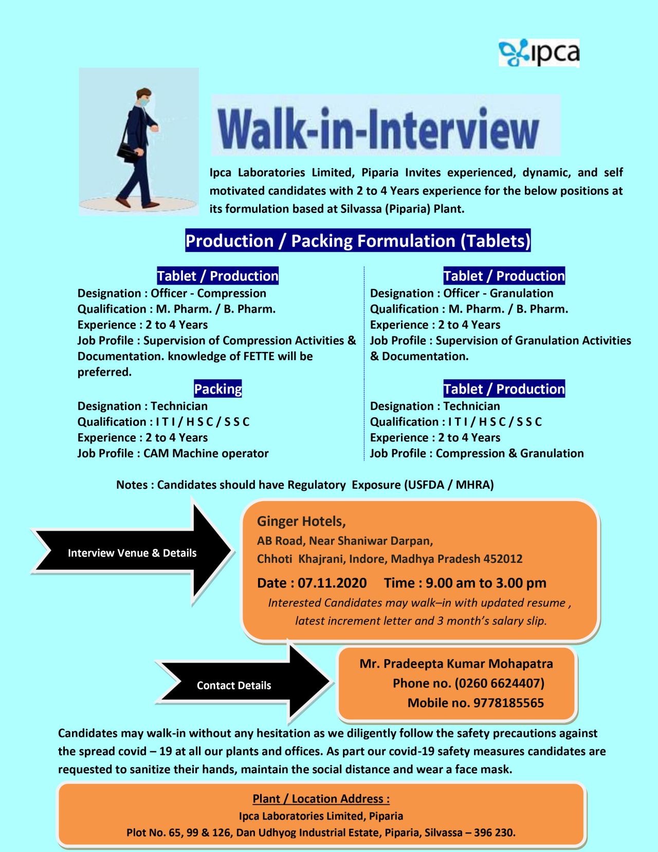 IPCA labs | Walk-in interview for Production/Packing on 7 Nov 2020 at ...
