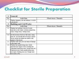 Checklist for Audit in Sterile Area