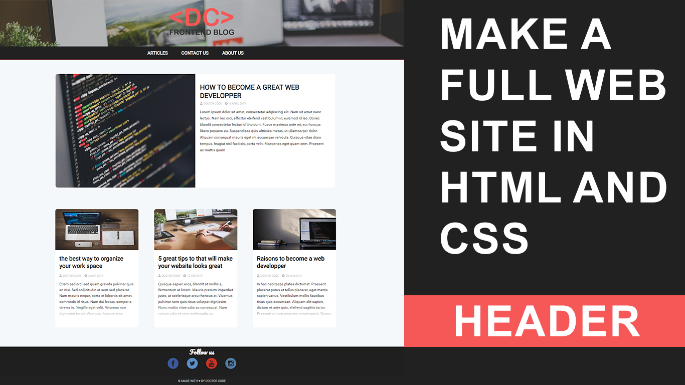 Create a blog template using HTML and CSS : the Header - DoctorCode