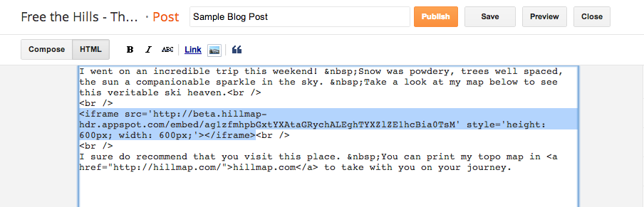 Free the Hills: Embed an interactive topo map in your blog