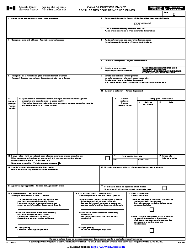 Blank Canada Customs Invoice - Invoice Template
