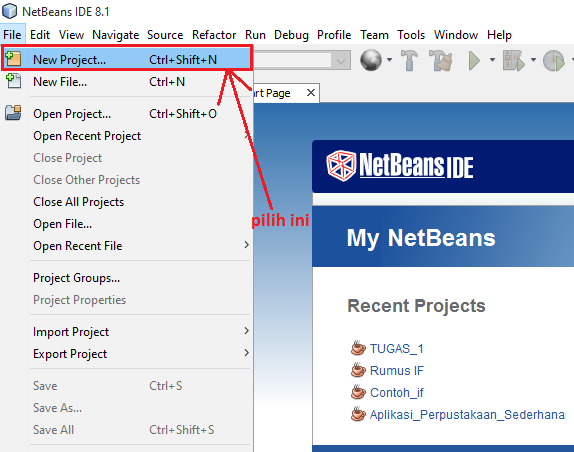 4. Maka akan tampil tab baru “New Project”. Pada tab “New Project ...