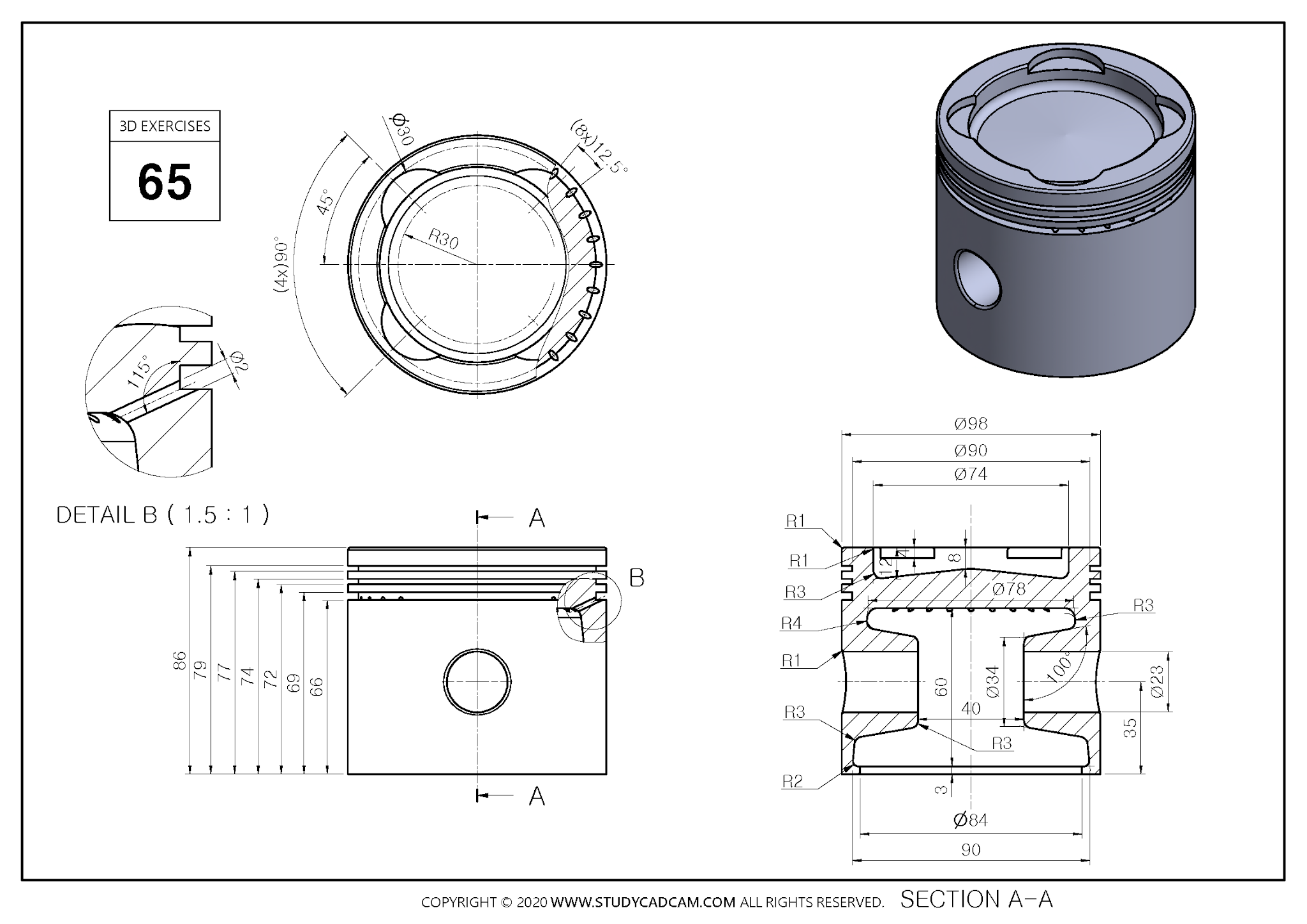 Autocad Mechanical Drawings Piston