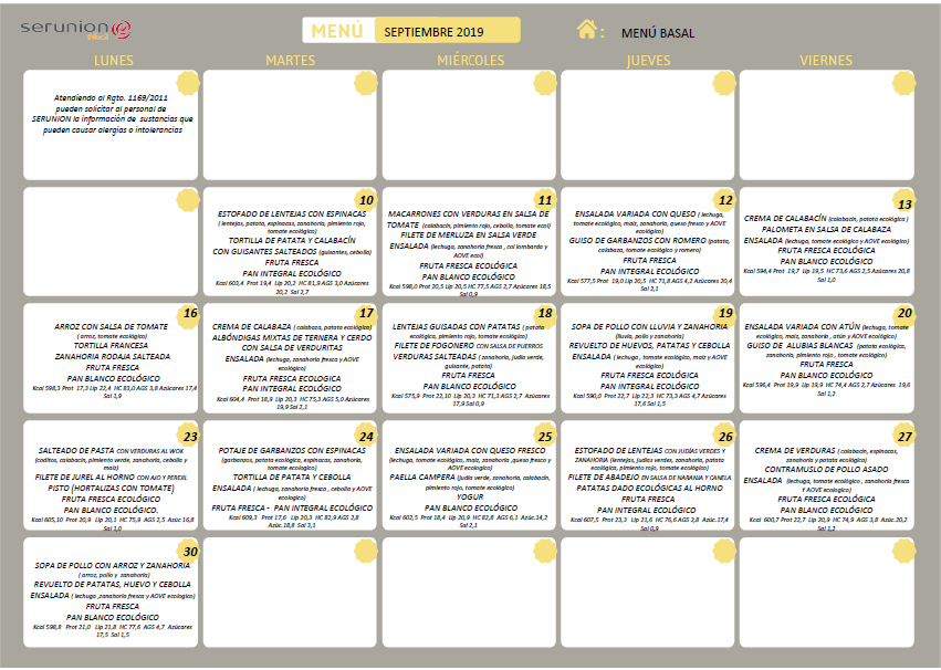 Ampa El Cónsul: Menu mes de septiembre 2019