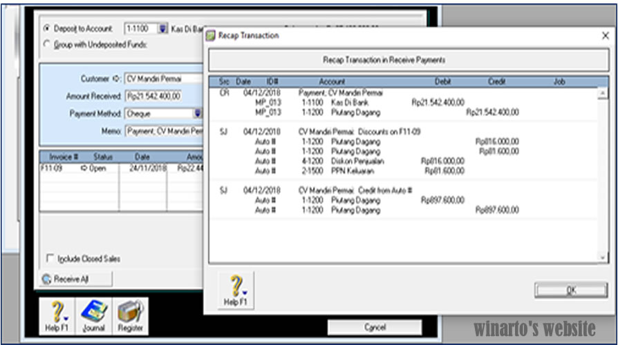 Winarto's Website: Entry Data Penerimaan Kas (Perusahaan Dagang)