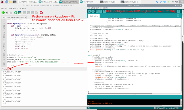 Hello Raspberry Pi: Python/Raspberry Pi handle Notification from ESP32 BLE_notify example
