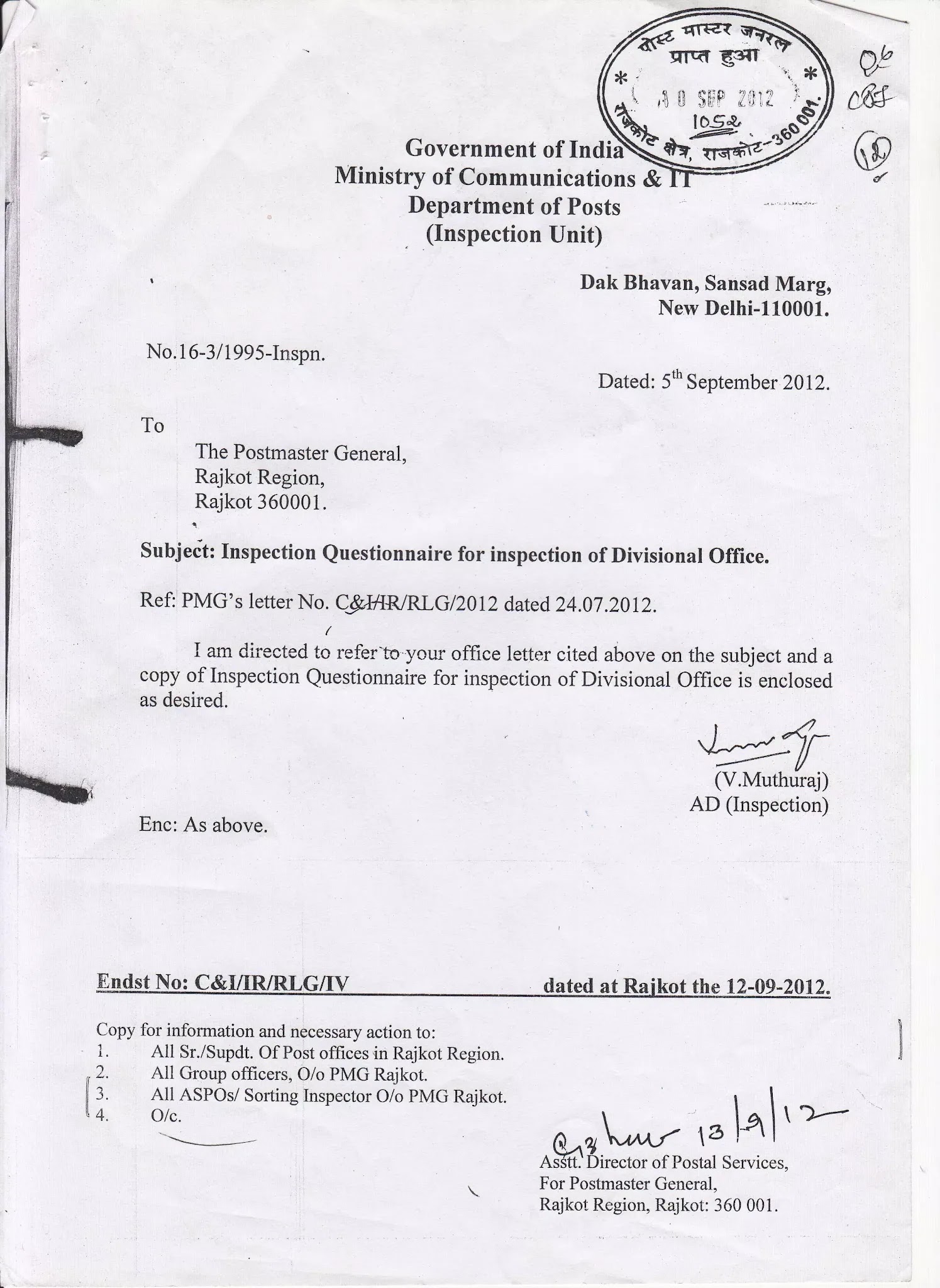 Inspection Questionnaire for inspection of Postal Divisional Office ...