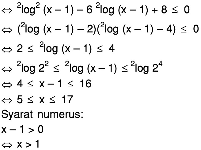 2log2 (x - 1) - 2 2log (x - 1) + 7 ≤ 4 2log (x - 1) - 1 - Mas Dayat