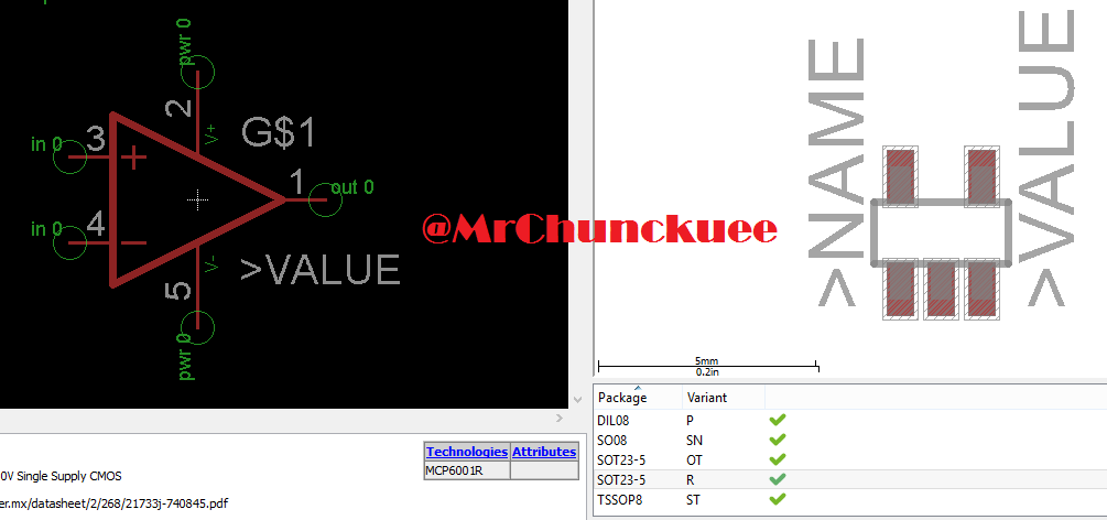 Librerías para Eagle: MCP6001 - Amplificador operacional