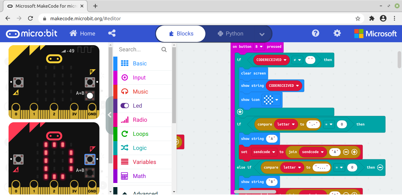 Μορς με micro:bits και MakeCode