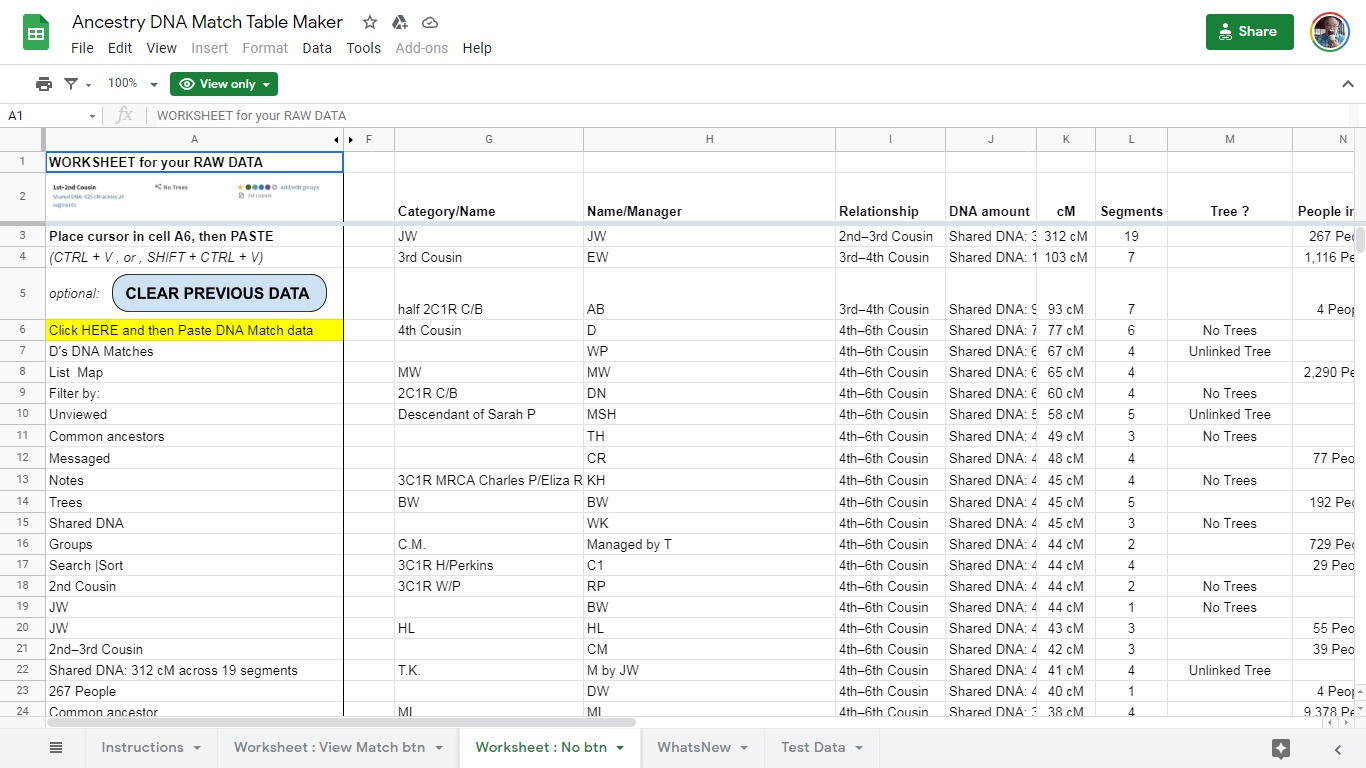 Genea-Musings: Downloading My AncestryDNA Match List With Google Sheets