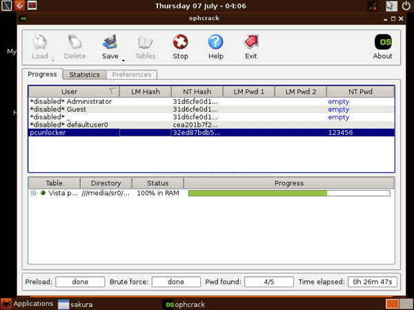 How to install ophcrack rainbow tables - Linux