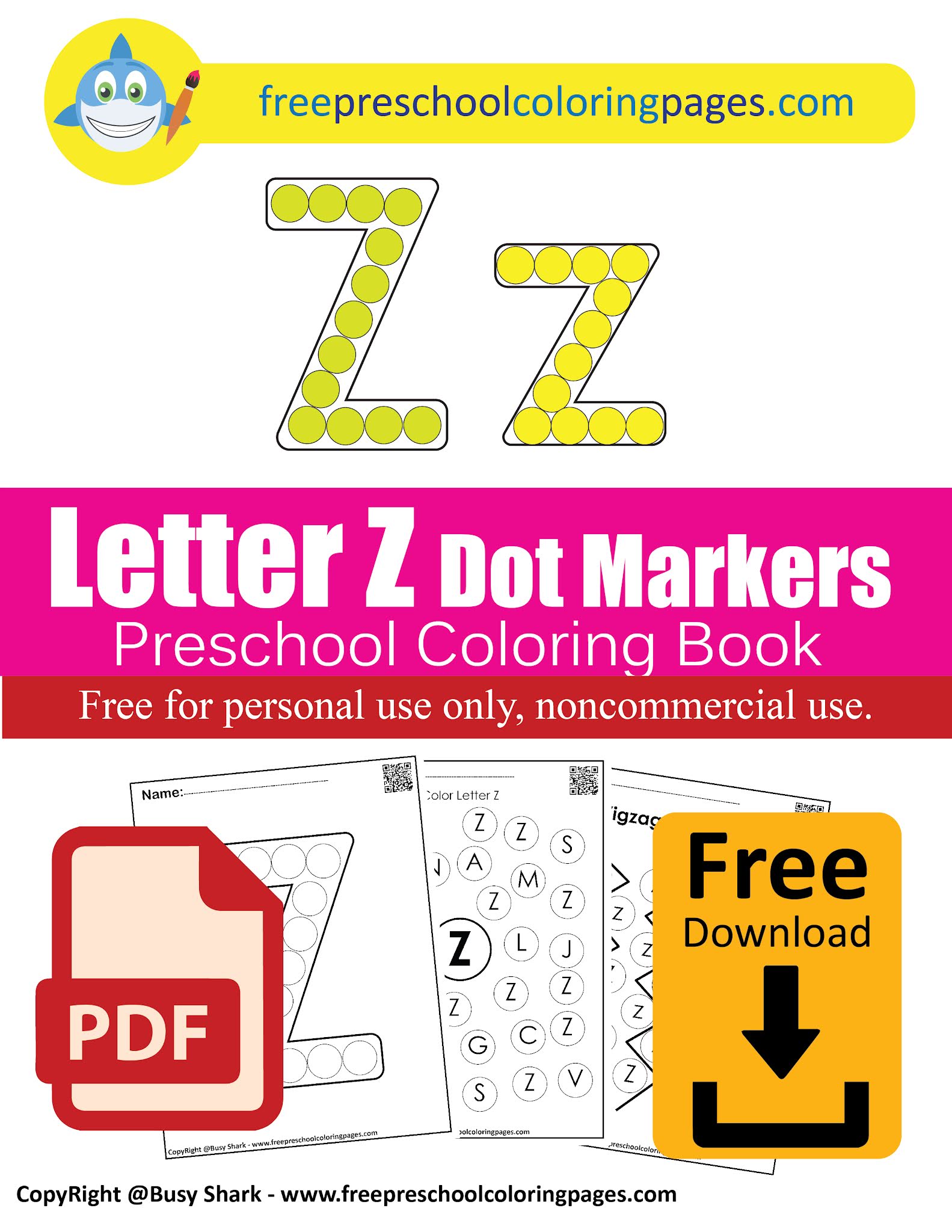 Letter Z "10 free Dot Markers coloring pages"