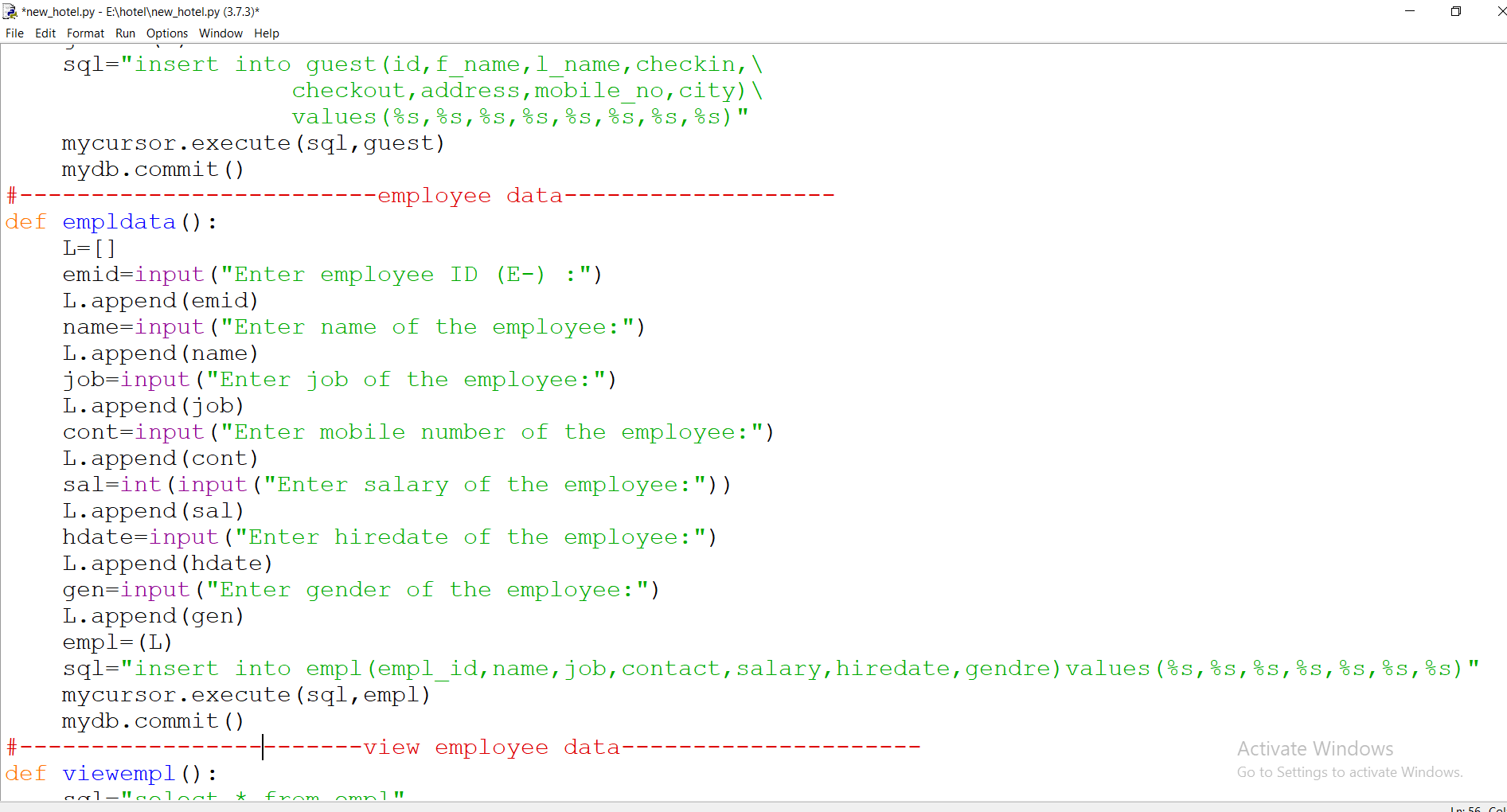 Hotel Management using Python and MySQL