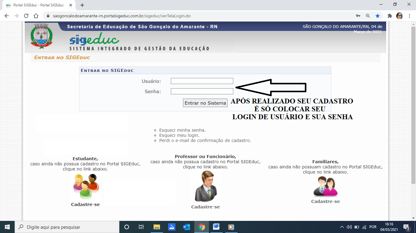E. M. Dr. Roberto Bezerra Freire: Cadastro no Portal SIGeduc de São ...