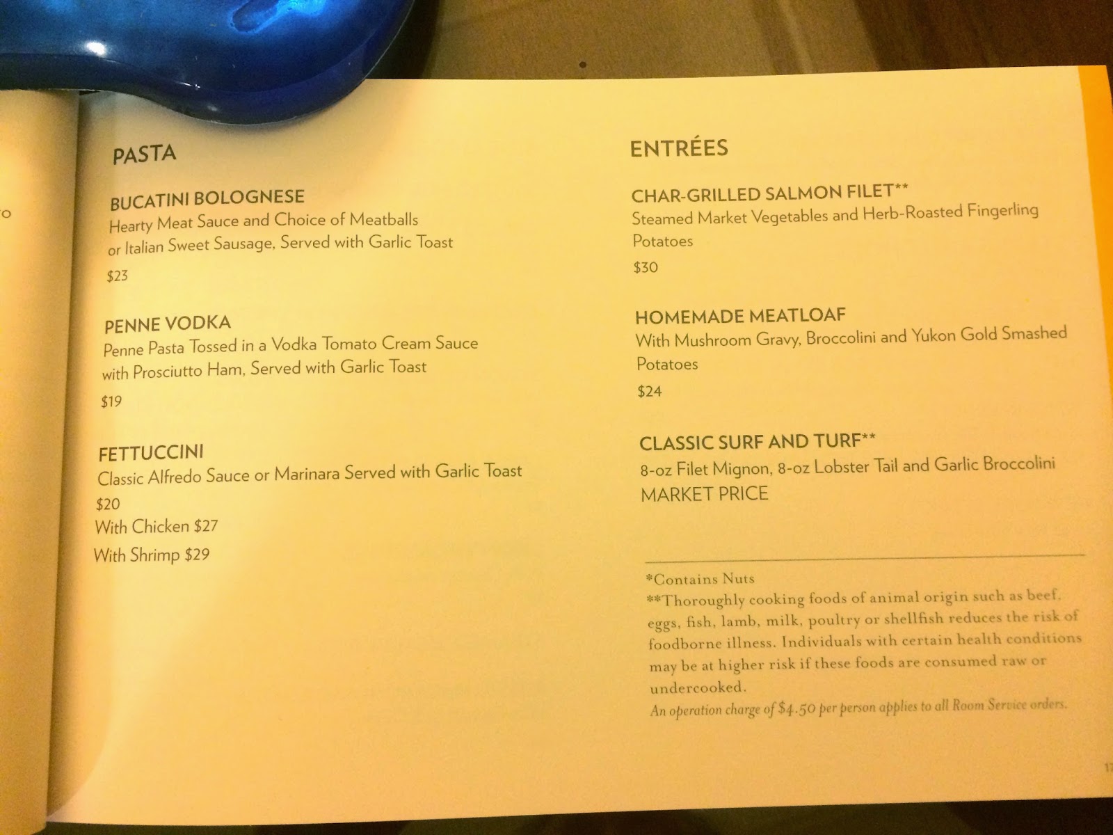 LAS VEGAS DAZE: Mandalay Bay Room Service Menu as of June 2014