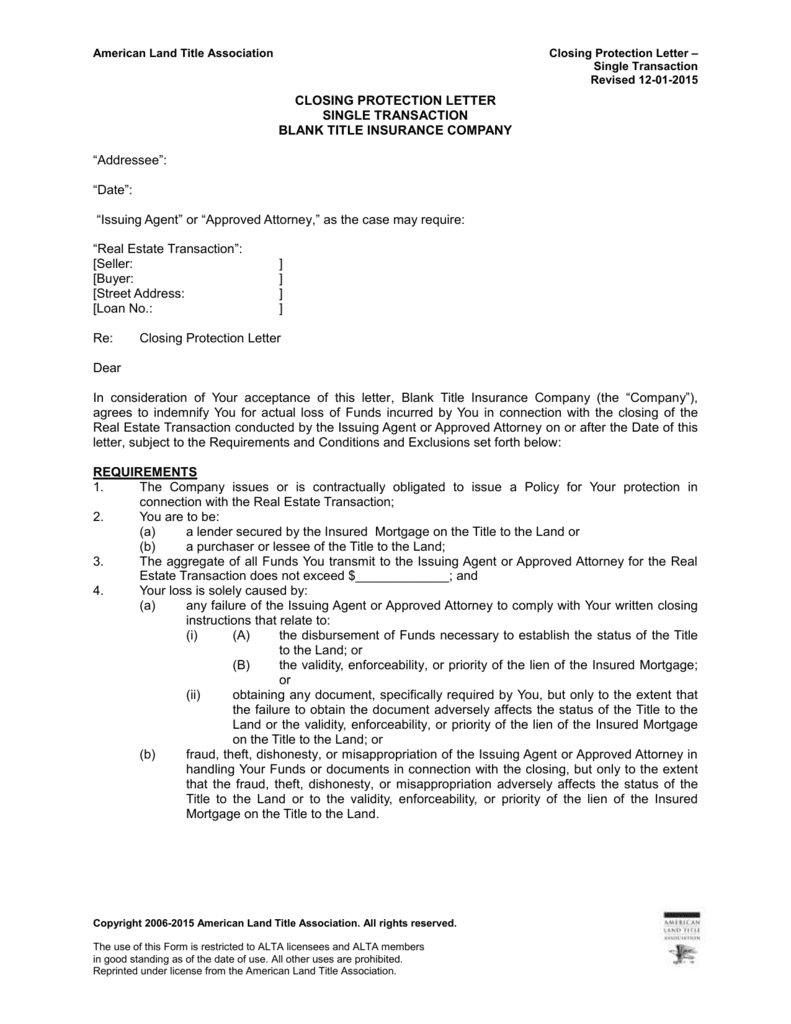 Closing Protection Letter ~ Thankyou Letter