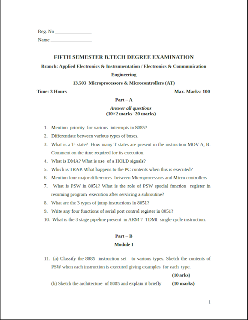 Kerala University B Tech Microprocessors & Microcontrollers ( AT ) 2016 ...