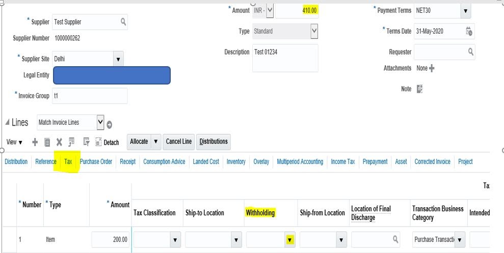 Oracle Application's Blog: Creating AP Invoice and Applying the Withholding Tax (TDS)