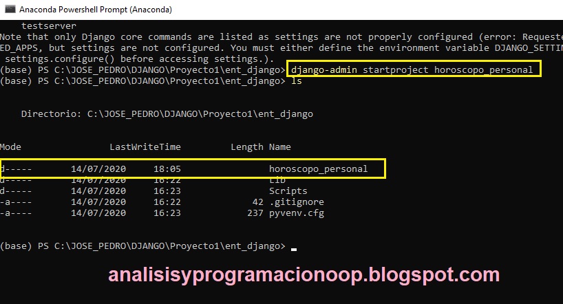 Análisis y Programación: Creación de un entorno virtual Python y de un proyecto Django