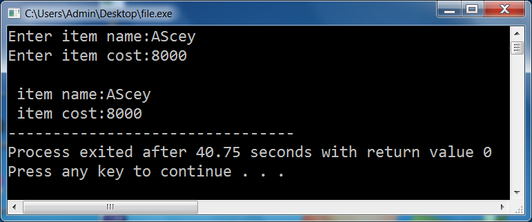 Cpp program to create a file and store data into it and get back file ...