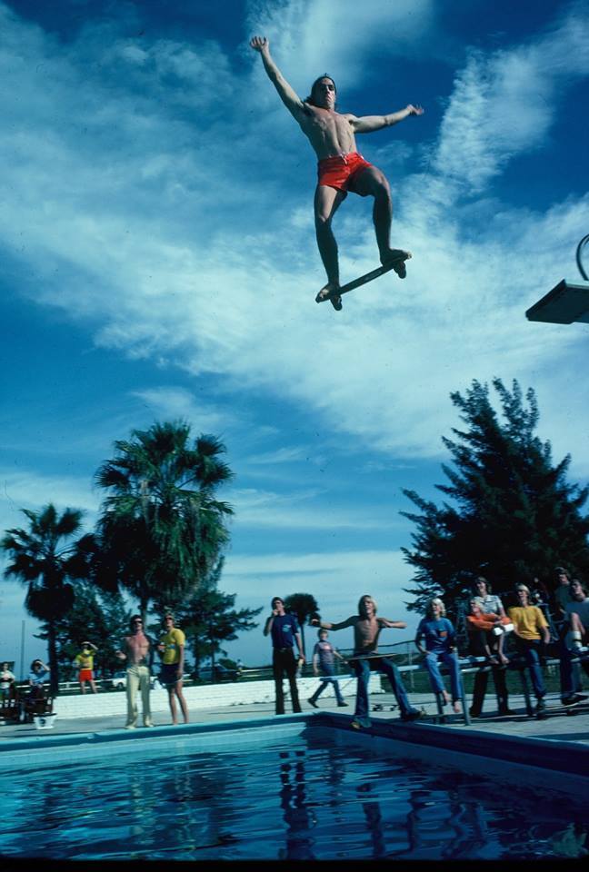 A guy skateboarding into a pool, ca. 1970s ~ vintage everyday