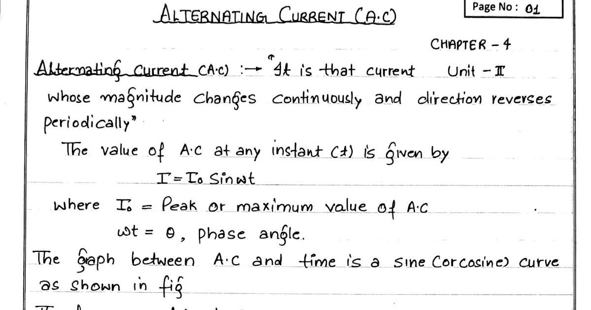 ALTERNATING CURRENT HANDWRITTEN NOTES FOR CLASS 12TH PHYSICS