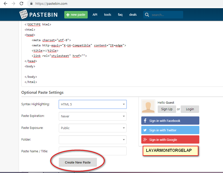 Cara Menampilkan Script Coding di blogger dengan Pastebin ~ Layar Monitor Gelap