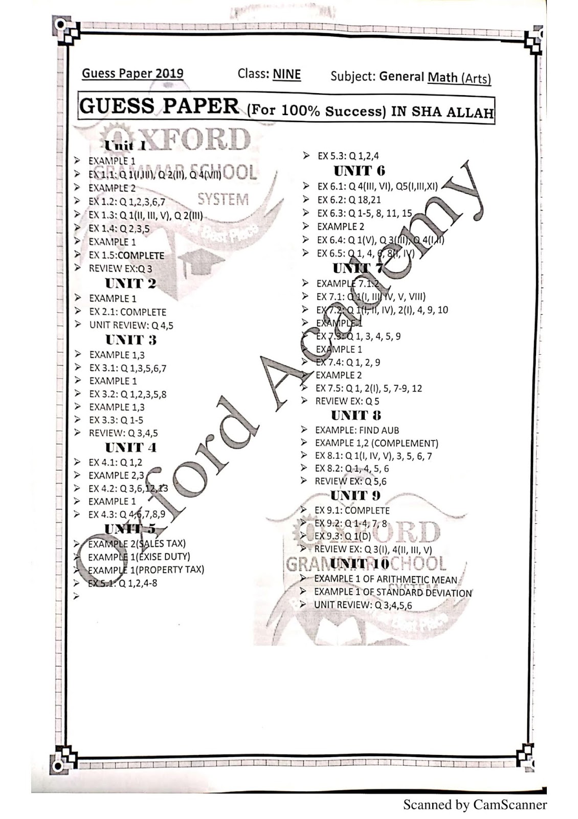 9th Class Mathematics Guess Paper ~ Sadaqat Academy